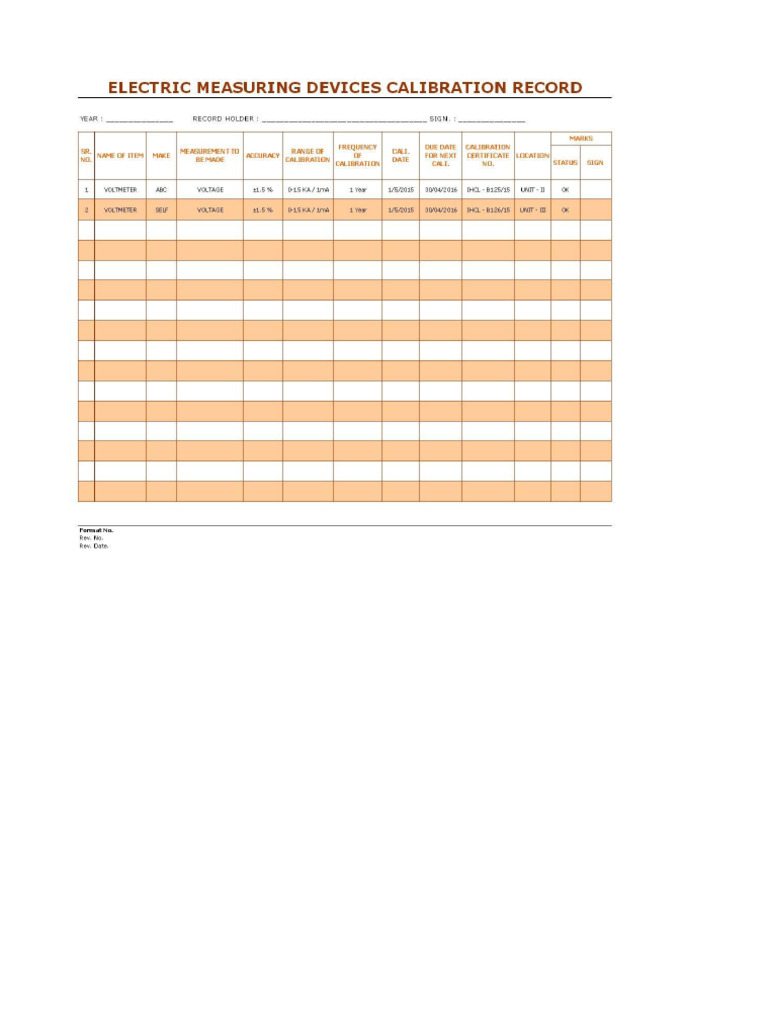 Calbration Record Sheet.1 | PDF