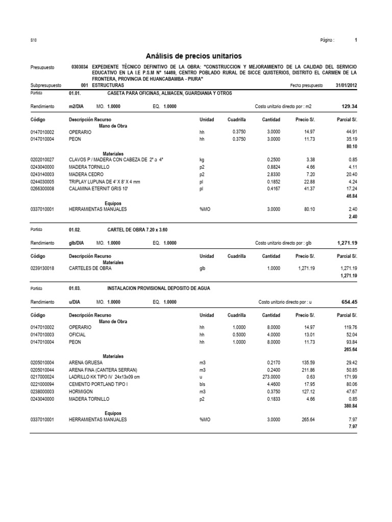01_ACU_ESTRUCTURAS | Descargar gratis PDF | Materiales de construcción | Hormigón