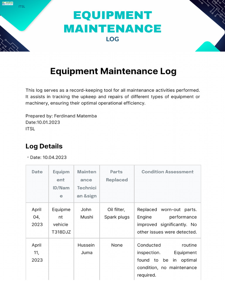 Equipment Maintenance Log | PDF