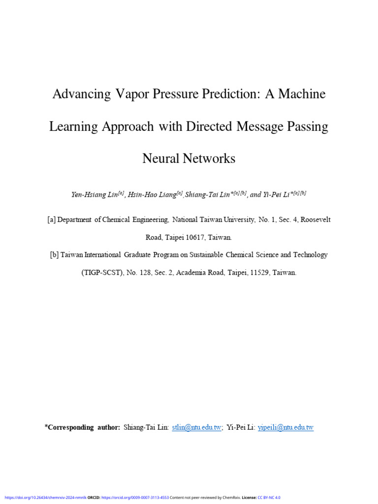 Advancing Vapor Pressure Prediction A Machine Learning Approach With Directed Message Passing ...
