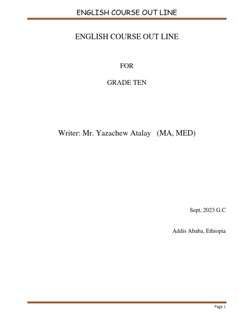 course out line for grade 10 | PDF | Verb | Language Mechanics