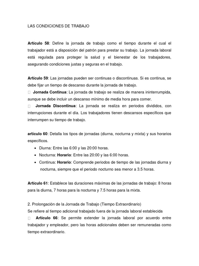Las Condiciones de Trabajo PDF | PDF | Salario | Tiempo de trabajo