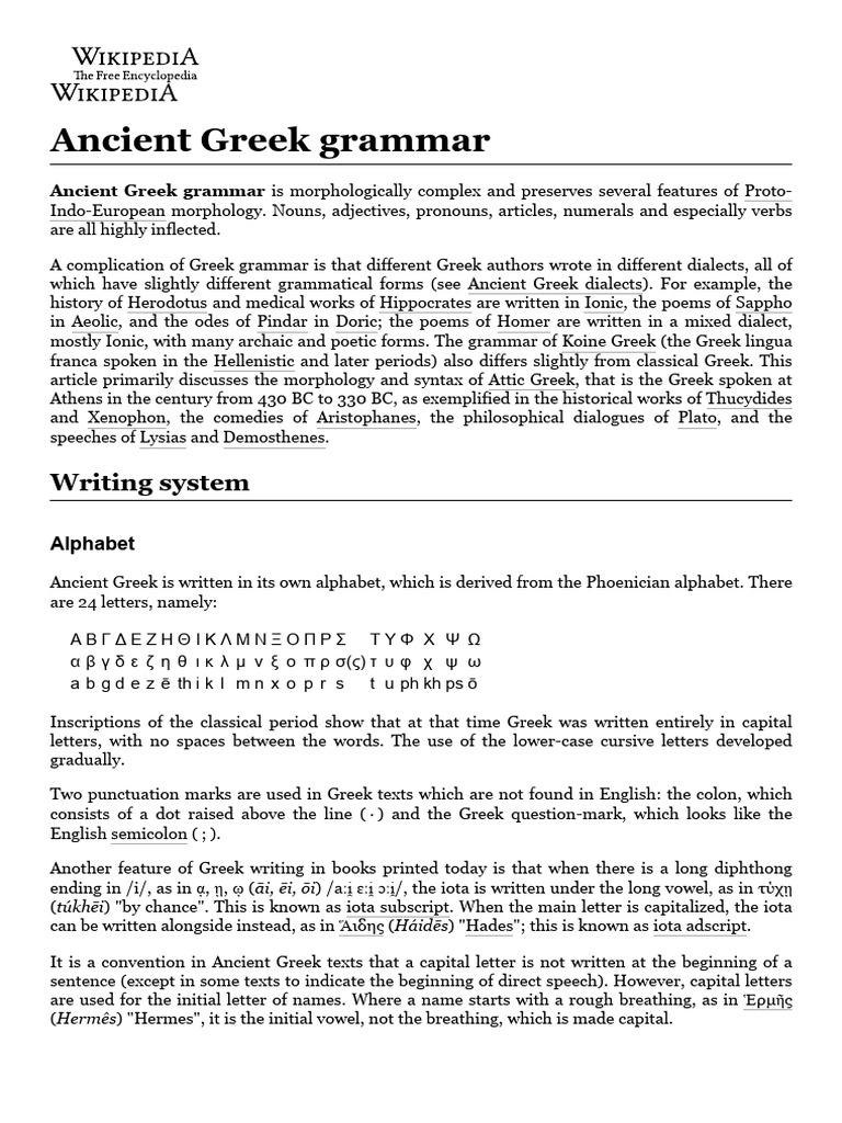 Ancient Greek Grammar - Wikipedia | PDF | Grammatical Tense ...