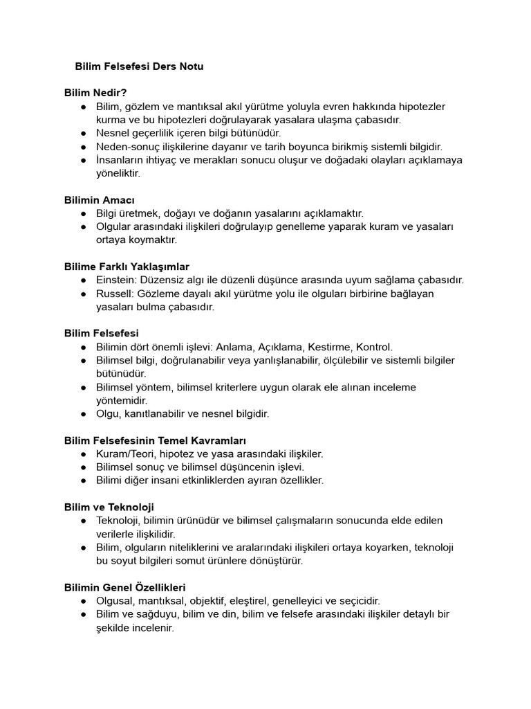 Bilim Felsefesi Ders Notu | PDF