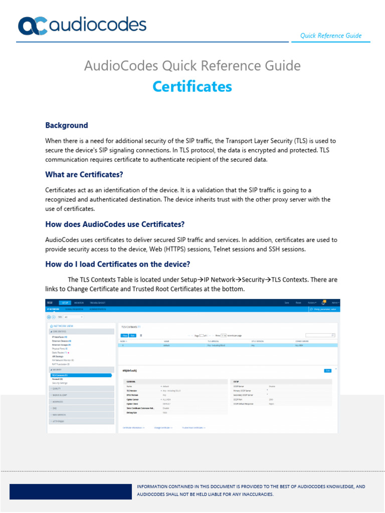 audiocodes-quick-reference-guide-certificates | PDF | Public Key ...