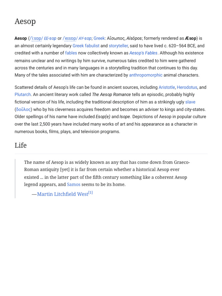 Aesop - Wikipedia | PDF | Aesop