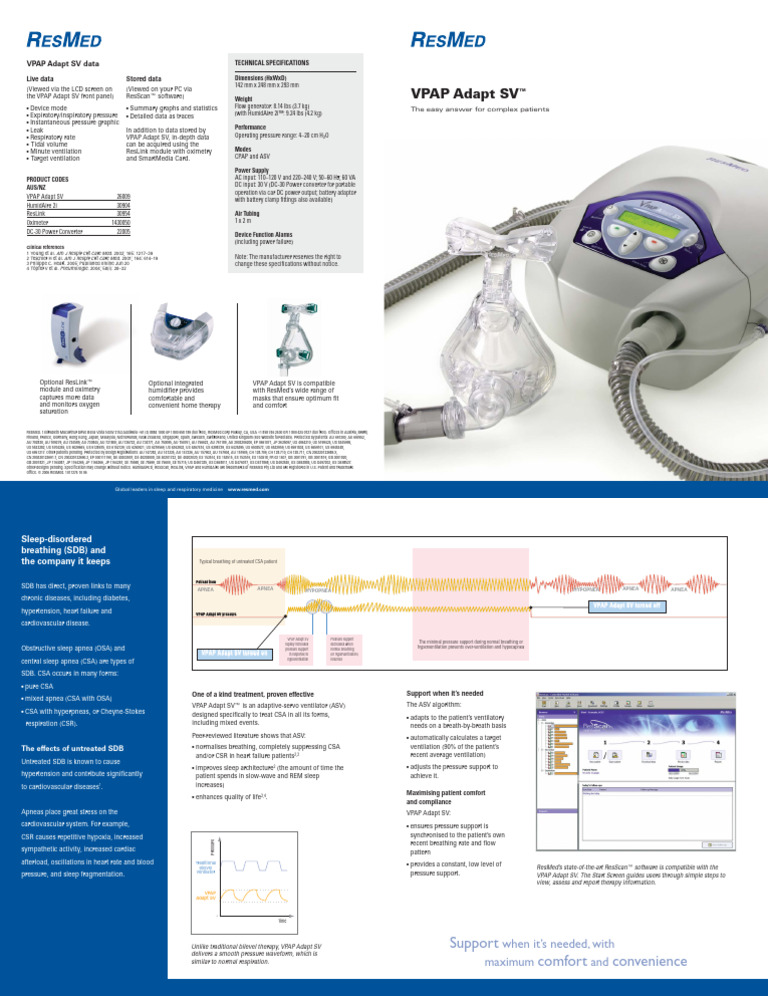 Vpap-Adapt-Sv Fact-Sheet Anz Eng | PDF | Sleep Apnea | Clinical Medicine