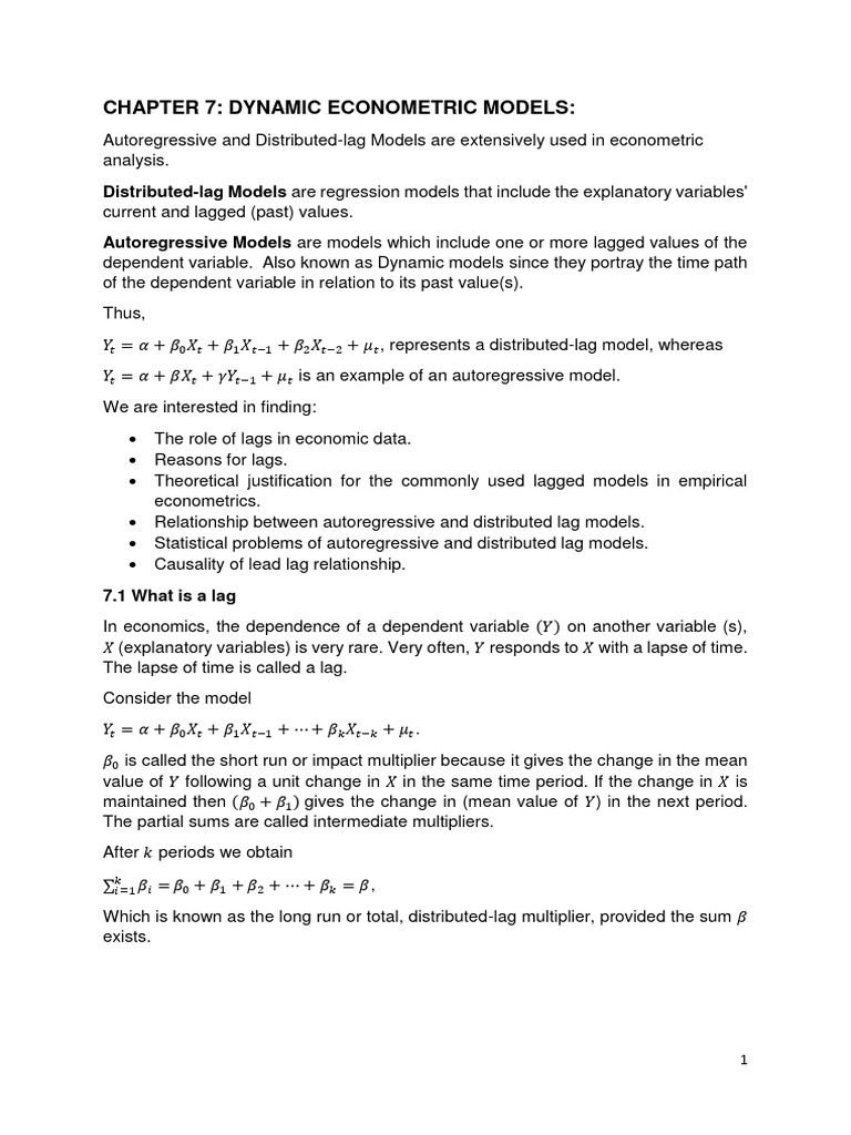 Chapter 7 Dynamic Econometric Models | PDF | Econometrics | Statistical Theory