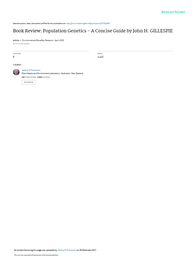 Book Review Population Genetics - A Concise Guide | PDF | Evolution | Natural Selection