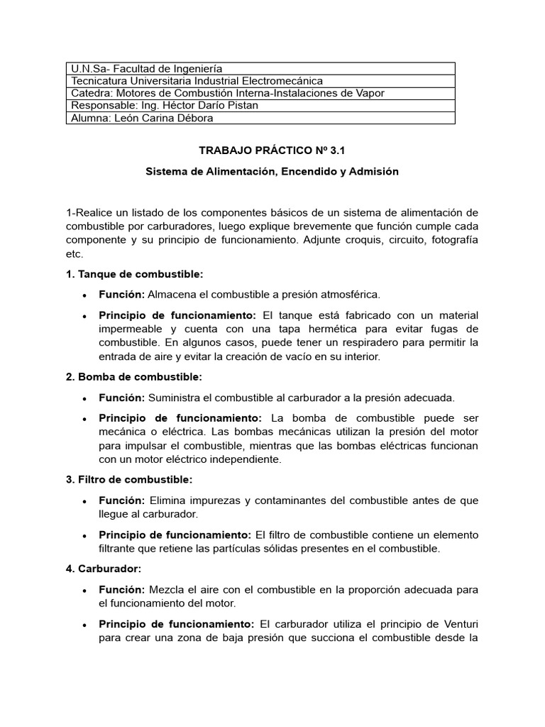 tp3 1motores | PDF | Inyección de combustible | Carburador