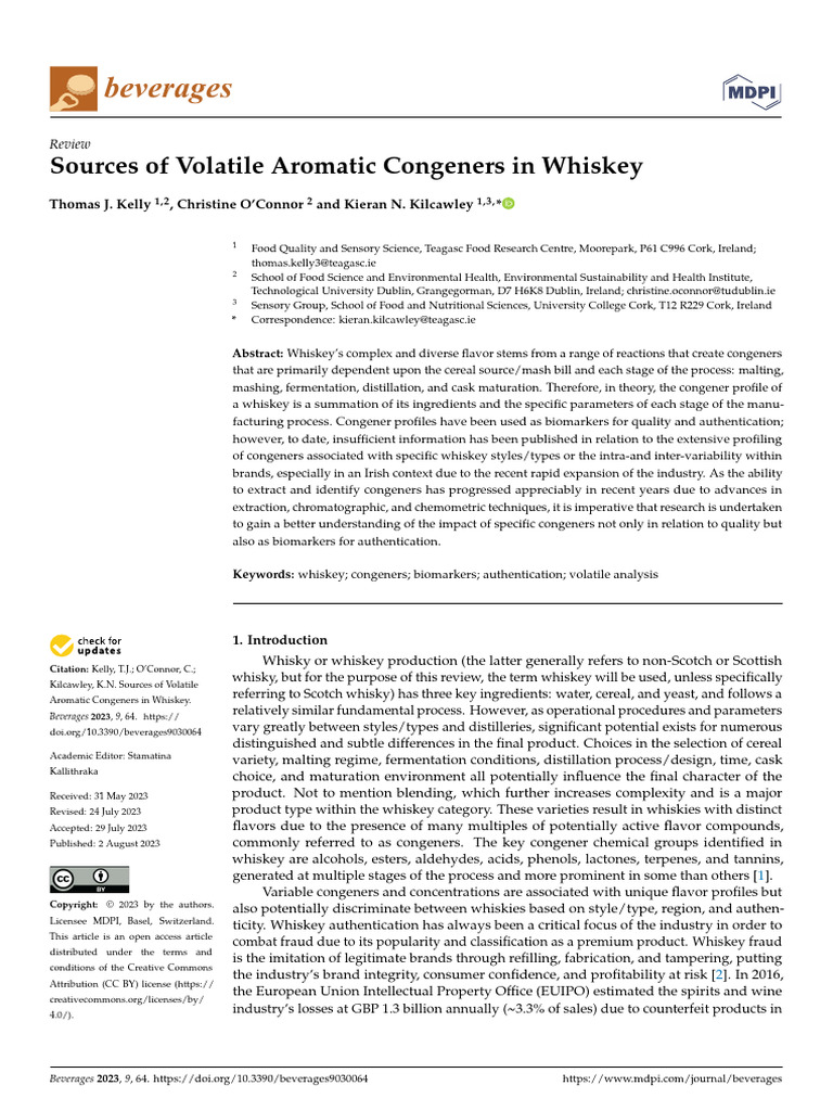 Sources of Volatile Aromatic Congeners in Whiskey | PDF | Whisky | Scotch Whisky