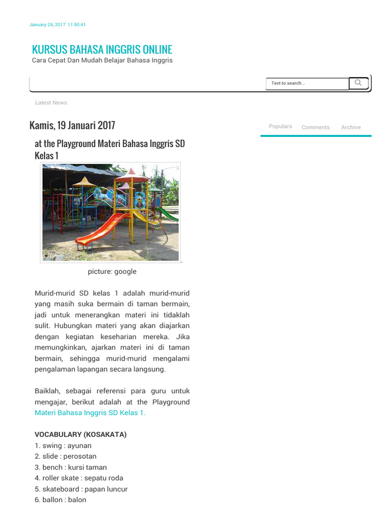 At The Playground Materi Bahasa Inggris Sd Kelas 1 Kursus Bahasa