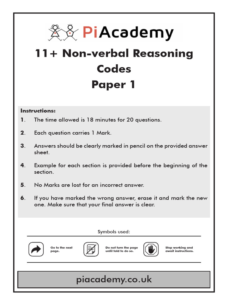 11 Plus Non Verbal Reasoning Paper 1 Codes Say | PDF | Tests