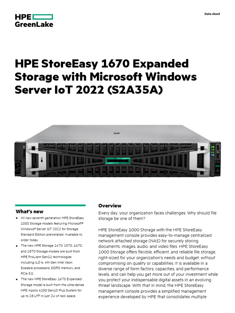 HPE StoreEasy 1670 Expanded Storage With Microsoft Windows Server IoT ...