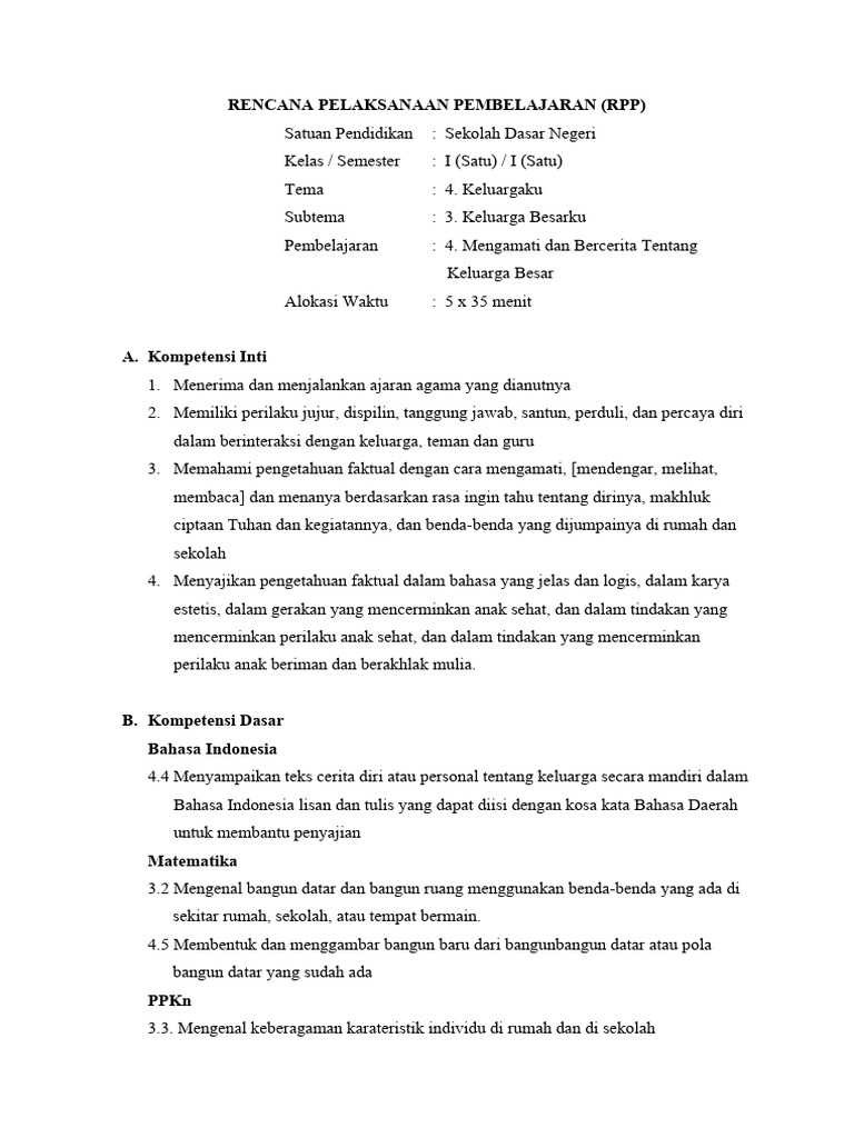 RPP Tema 4 Sub Tema 3 (Pemb.4) | PDF