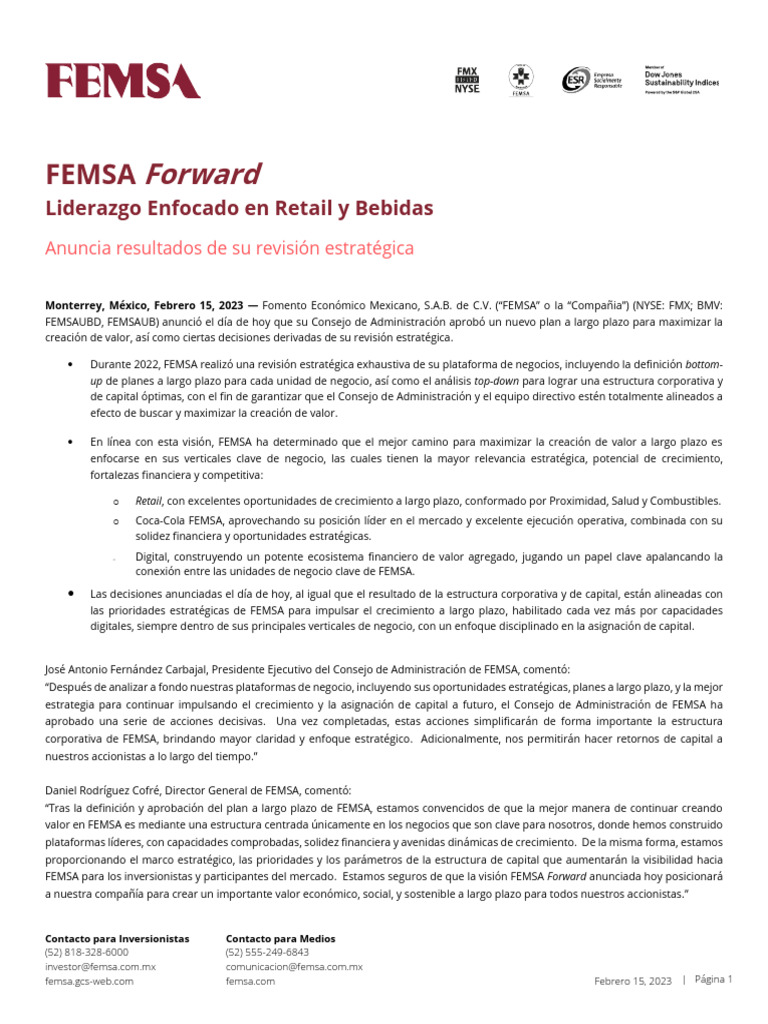 FEMSA Forward Liderazgo Enfocado en Retail y Bebidas 1677340086 | PDF ...