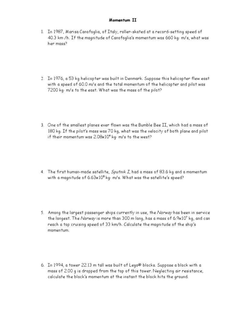 Momentum II Problem Solving | PDF | Collision | Momentum