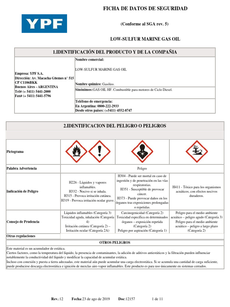 FDS Low Sulfur Marine Gasoil | PDF | Descarga electrostática | Agua