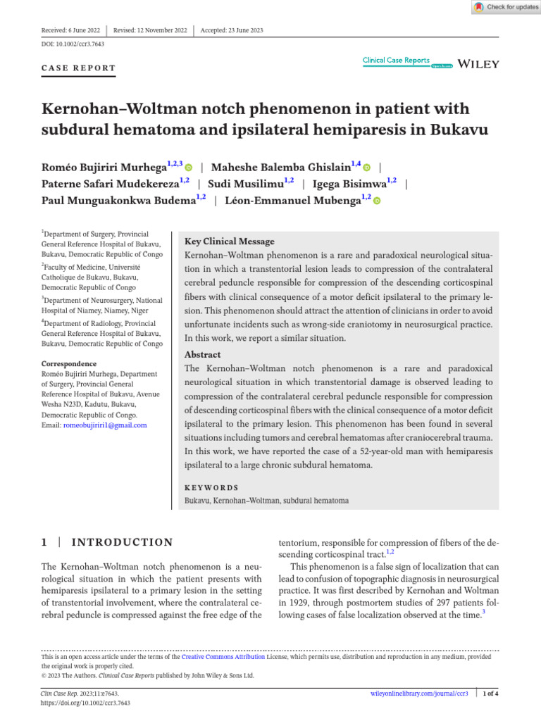 Clinical Case Reports - 2023 - Murhega - Kernohan Woltman Notch ...