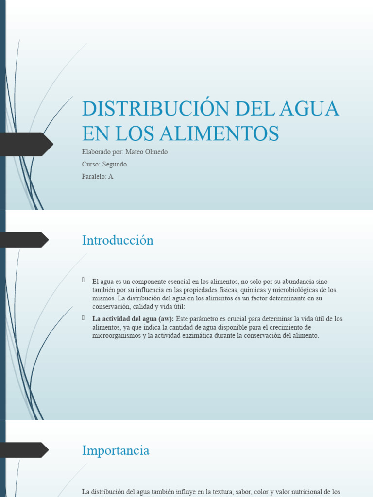 Distribución y actividad del agua en alimentos | PDF | Alimentos | Agua