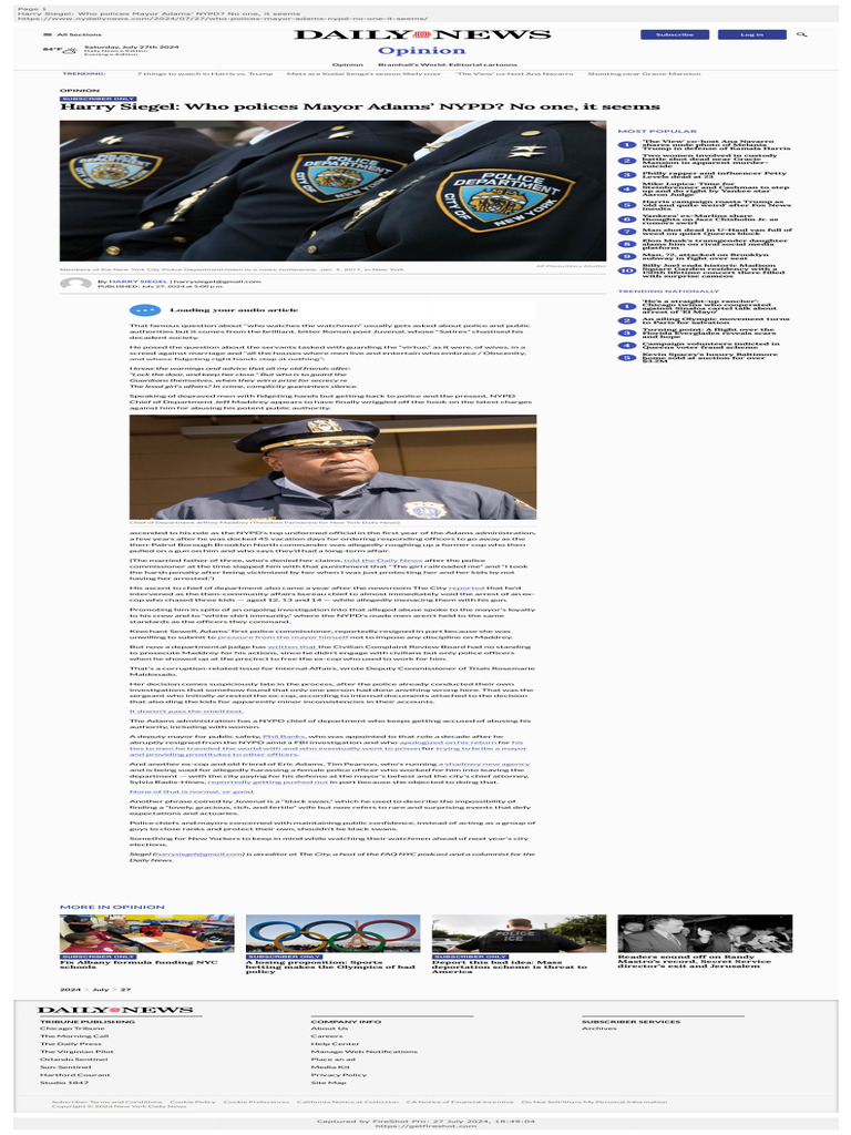 Harry Siegel - Who Polices Mayor Adams' NYPD - No One, It Seems | PDF | Police