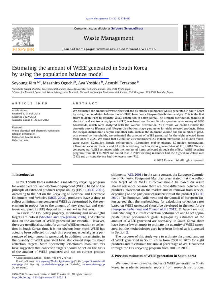 Estimating The Amount of WEEE Generated in South Korea | PDF ...