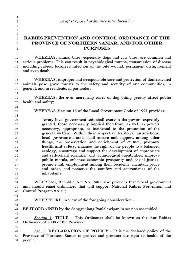 draft rabies control ordinance | PDF | Rabies | Animals And Humans