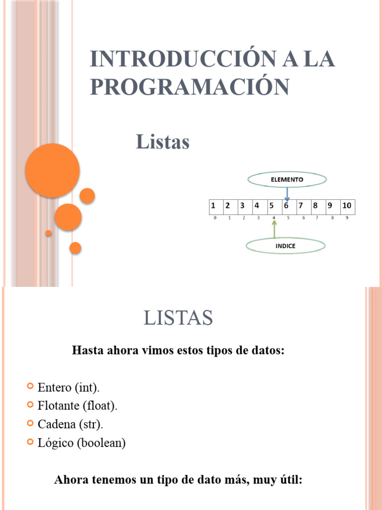 Presentacion Listas | PDF | Tipo de datos | Programación de computadoras