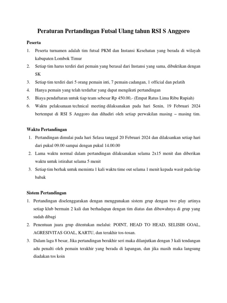 Peraturan Pertandingan RSI S Anggoro | PDF