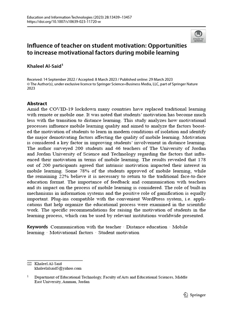 Influence of Teacher On Student Motivation: Opportunities To Increase Motivational Factors ...