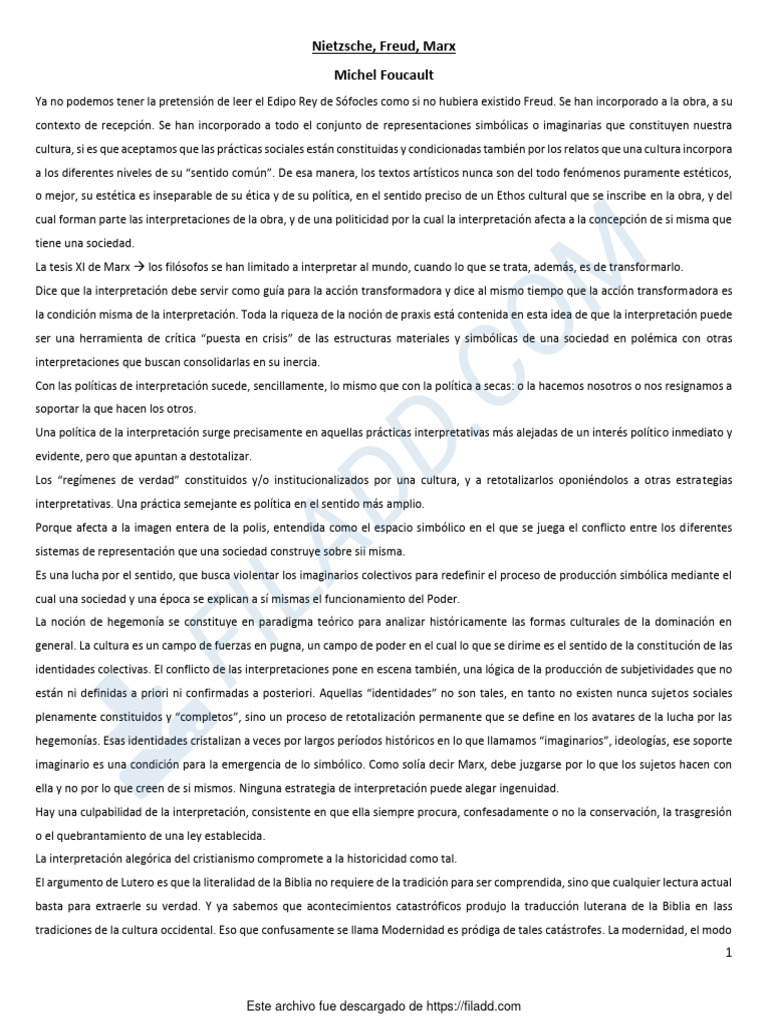 Interpretación y Poder en Foucault | PDF | Karl Marx | Friedrich Nietzsche