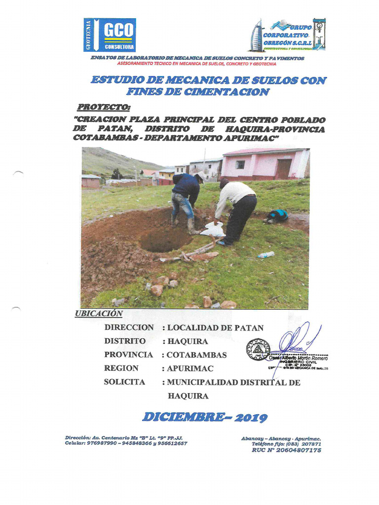 Estudio de Suelos Con Fines de Cimentacion | PDF