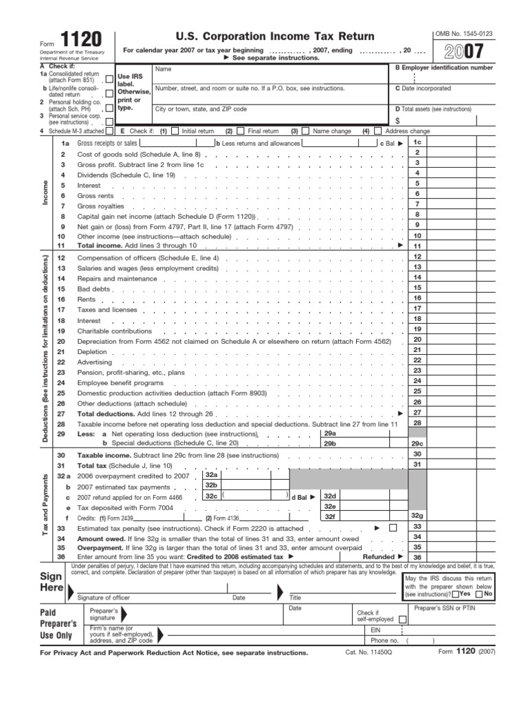 U.S. Corporation Income Tax Return: Sign Here | PDF | Irs Tax Forms ...