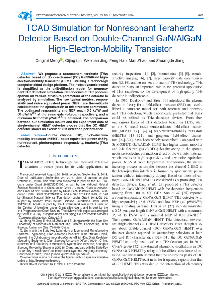 TCAD Simulation For Nonresonant Terahertz Detector Based On Double ...