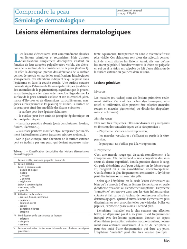 Lésions cutanées : macules et squames | PDF | Cicatrice | Peau