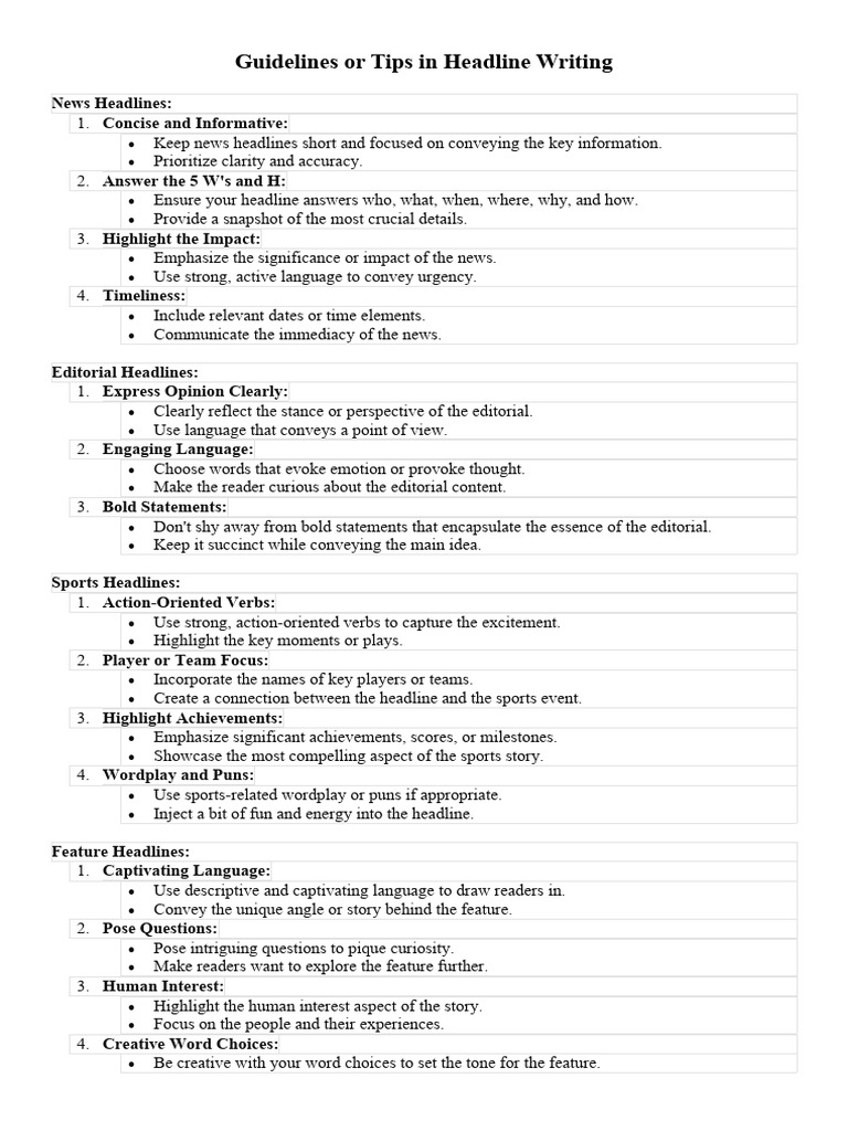 Headline Writing Guidelines and Tips | PDF | Narrative | Experience