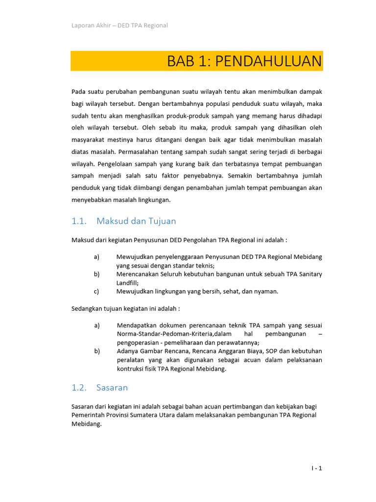 Bab 1 Laporan Pendahuluan TPA Regional | PDF
