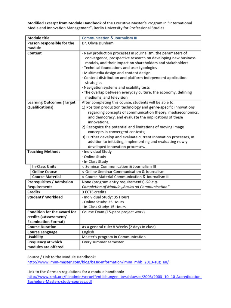 CD - Module Handbook Example | PDF | Innovation | Multimedia