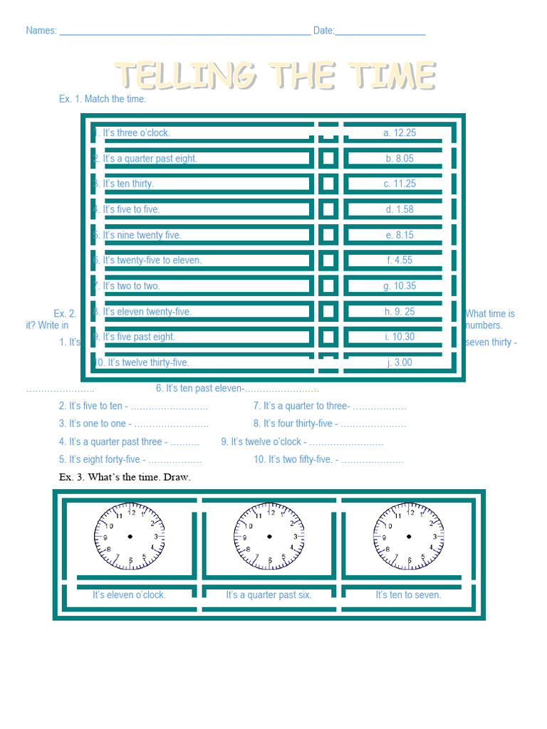 Time Matching Exercises | PDF | Teaching Methods & Materials