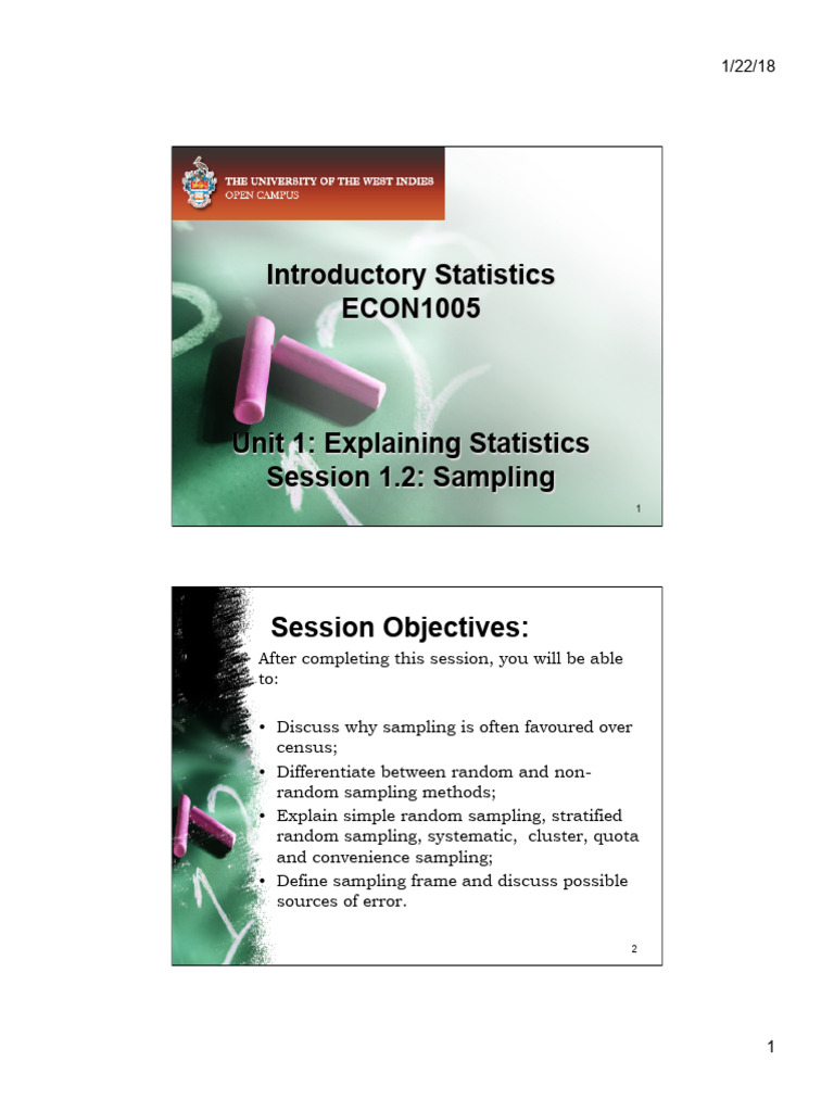 ECON1005 Unit 1 Session 1.2 | PDF | Sampling (Statistics) | Errors And Residuals