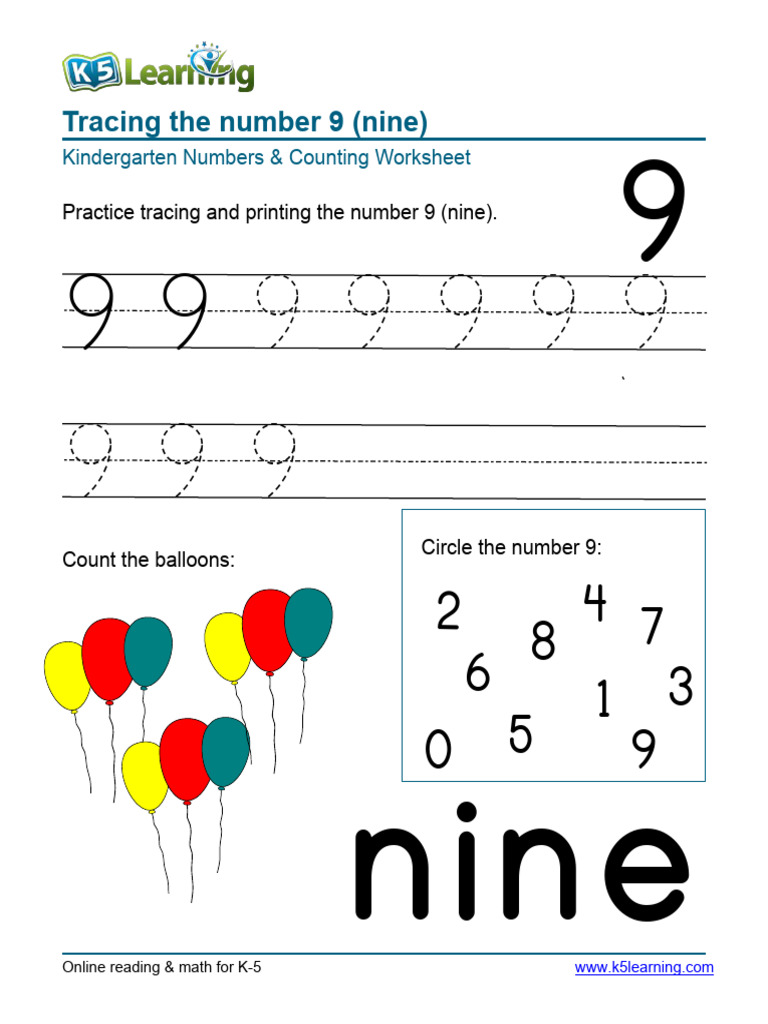 Kindergarten Tracing Numbers Nine 9 | PDF