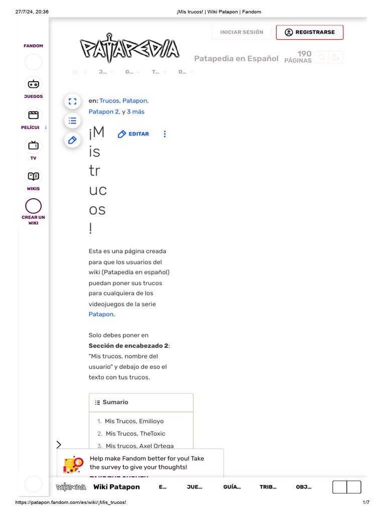 ¡Mis Trucos! - Wiki Patapon - Fandom | PDF | Wiki | Red mundial