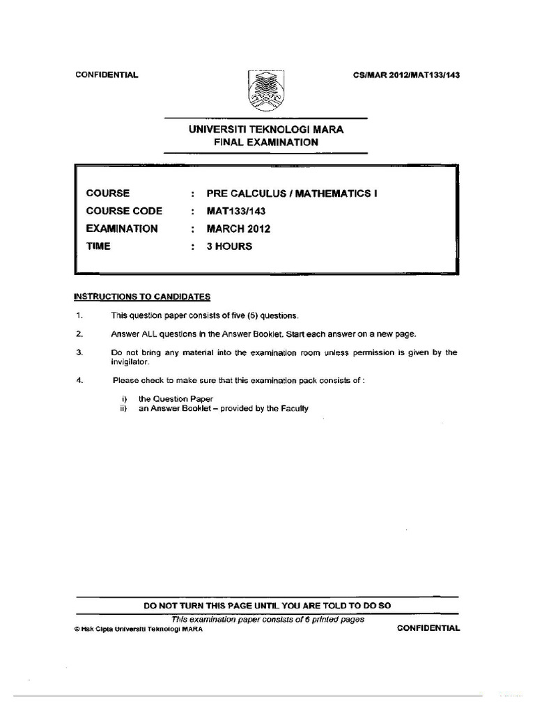 Pre Calculus Last Paper | PDF