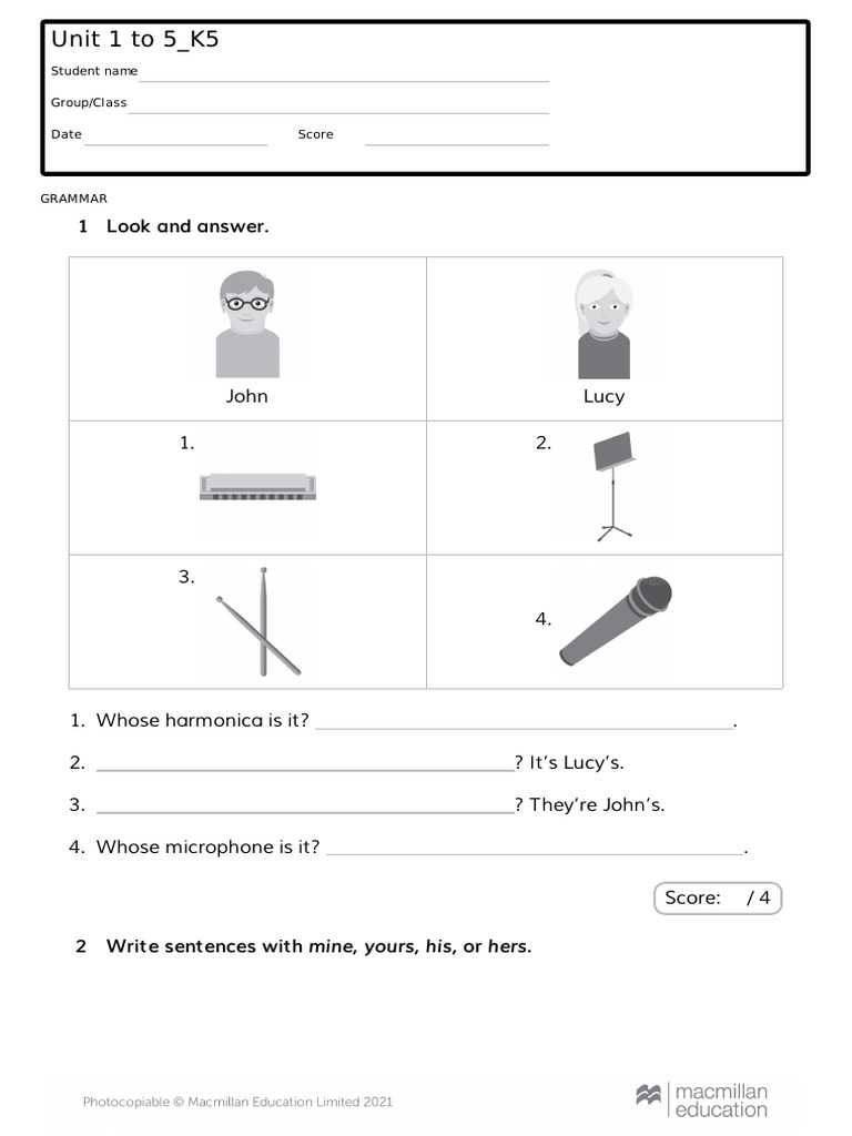 Unit 1 To 5 - K5: Look and Answer. 1 | PDF | Zoology