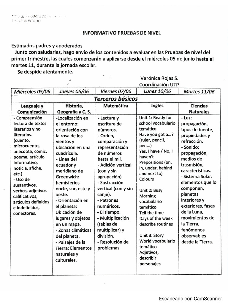 Pruebas de Nivel 1re Semestre | PDF