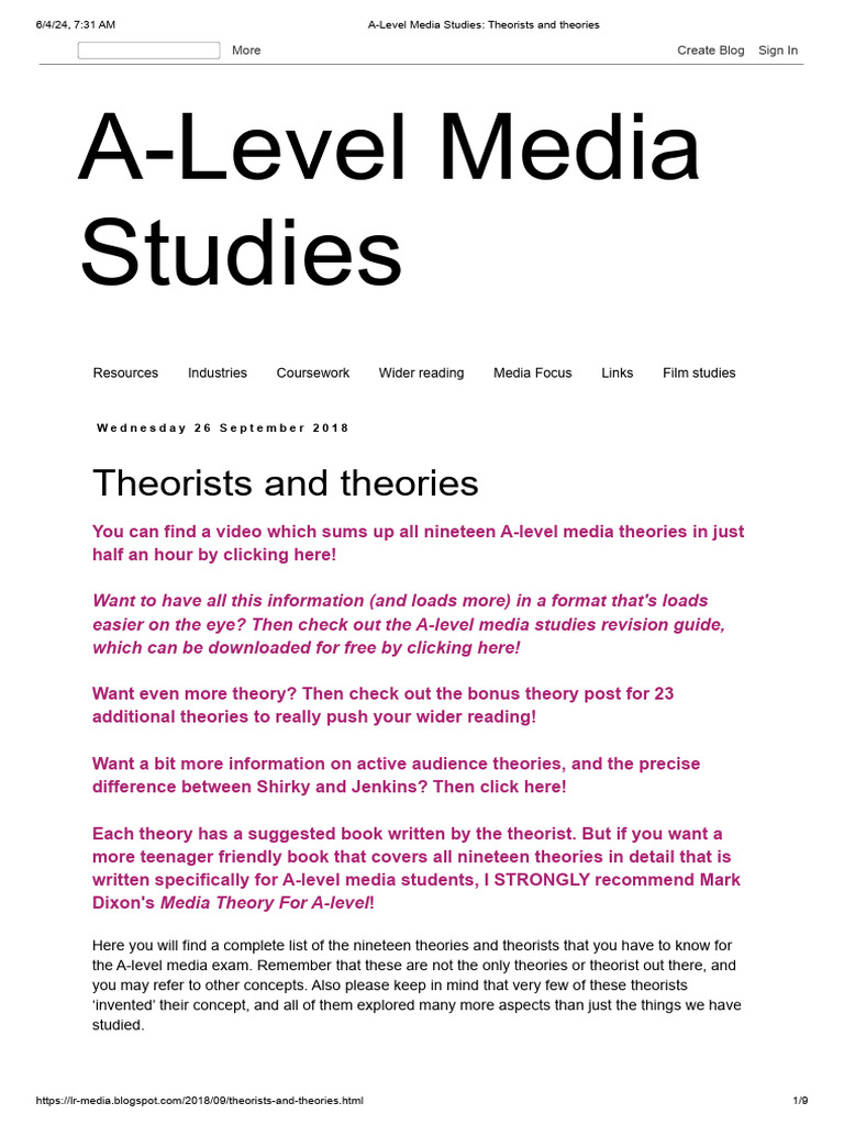 A-Level Media Theorists Overview | PDF | Feminism | Gender Studies