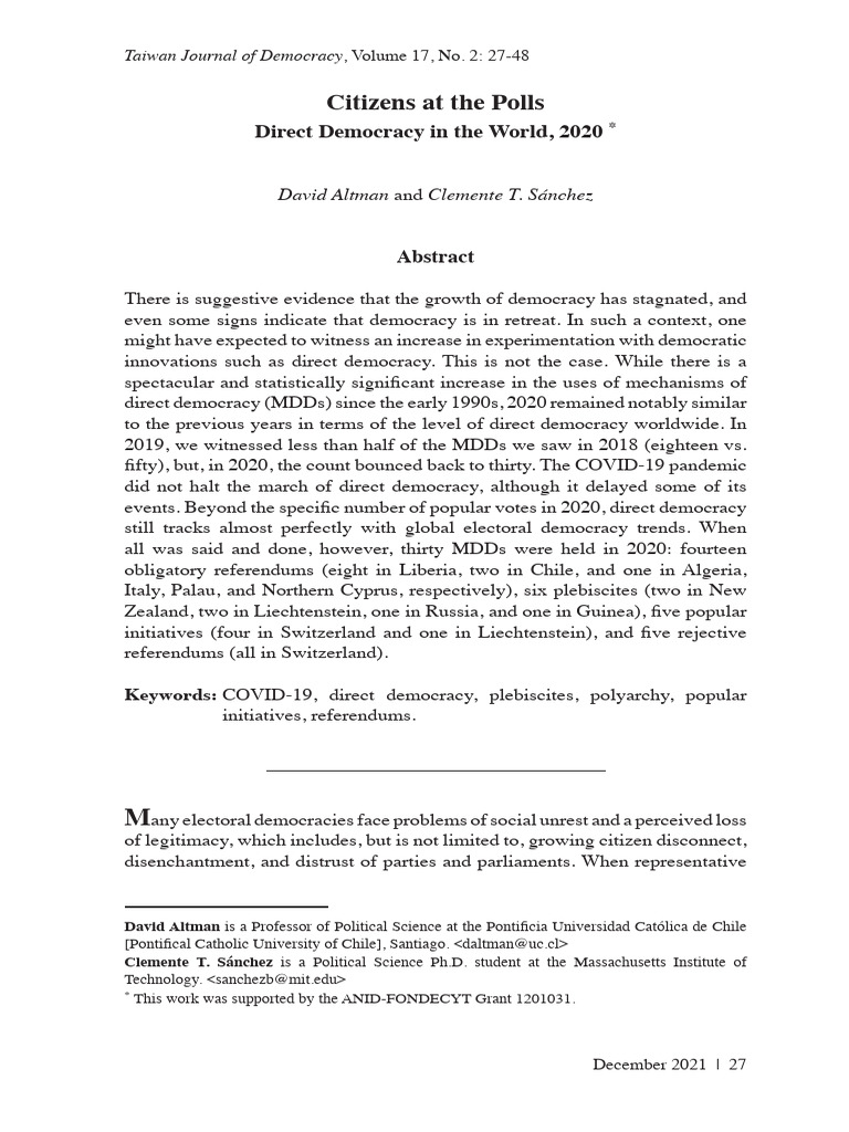 Citizens at The Pools - Direct Democracy in The Worls 2020 - Altman ...