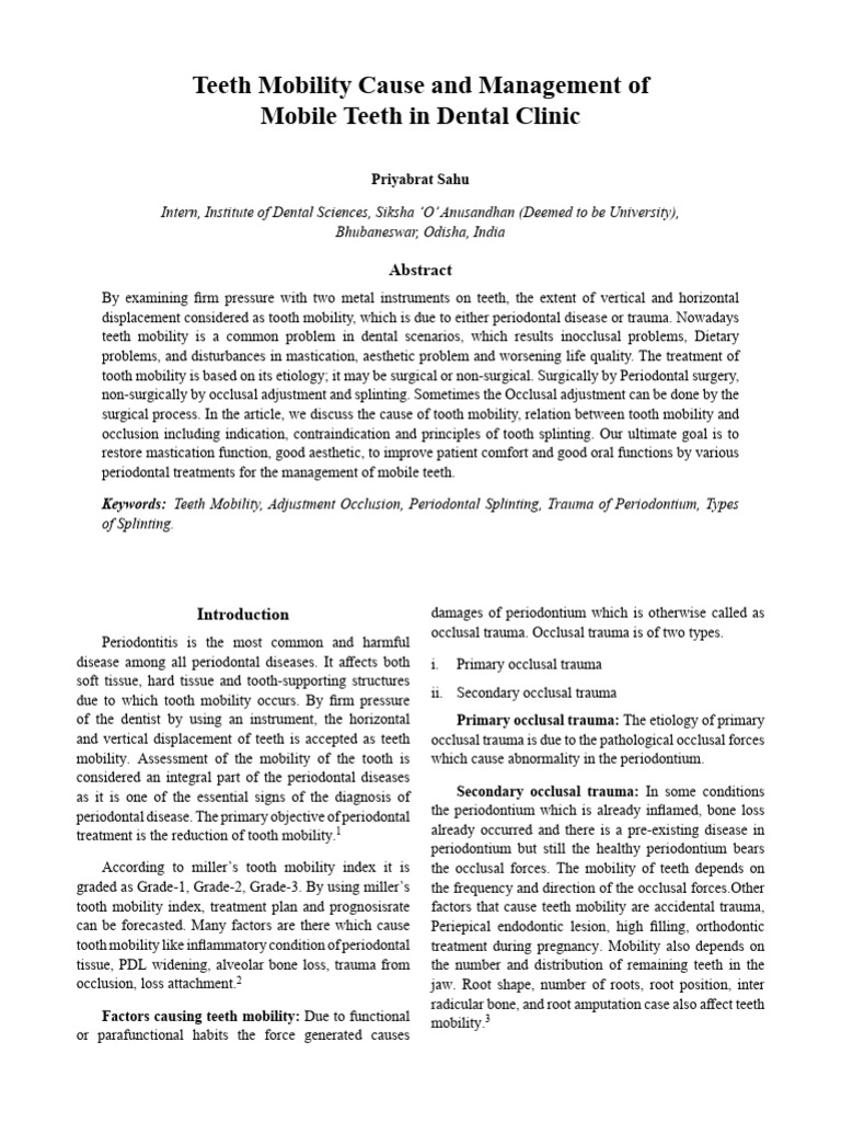 Causes and Management of Tooth Mobility | PDF | Periodontology | Human ...