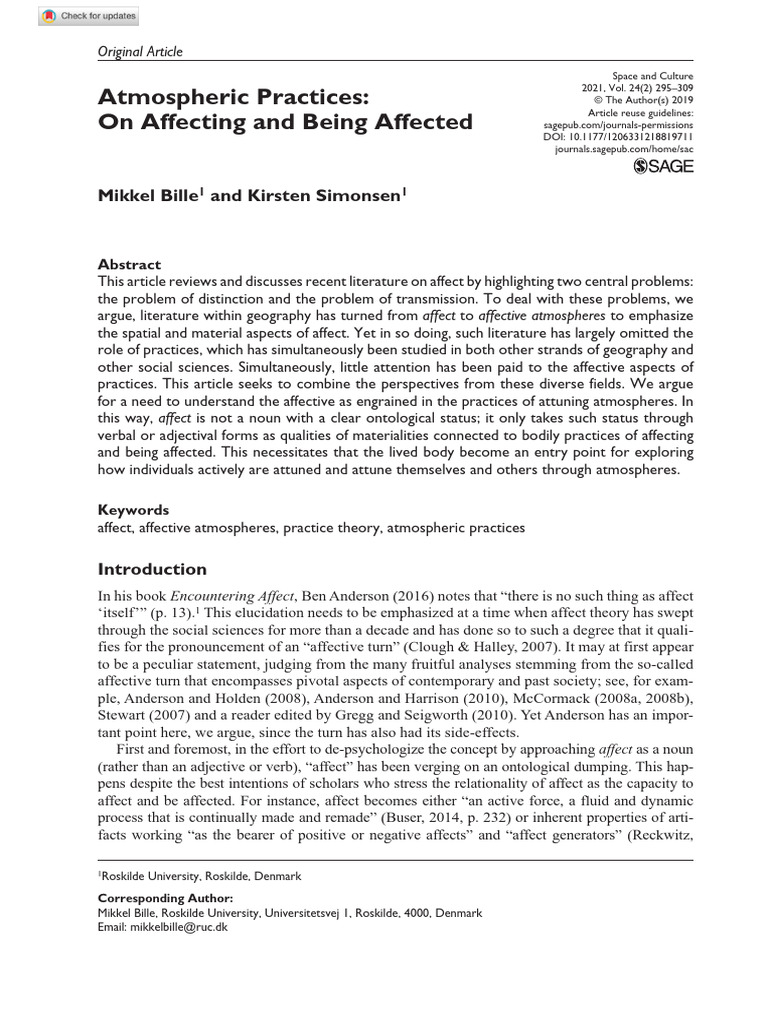 Atmospheric Practices and Affect Theory | PDF | Emotions | Affect ...