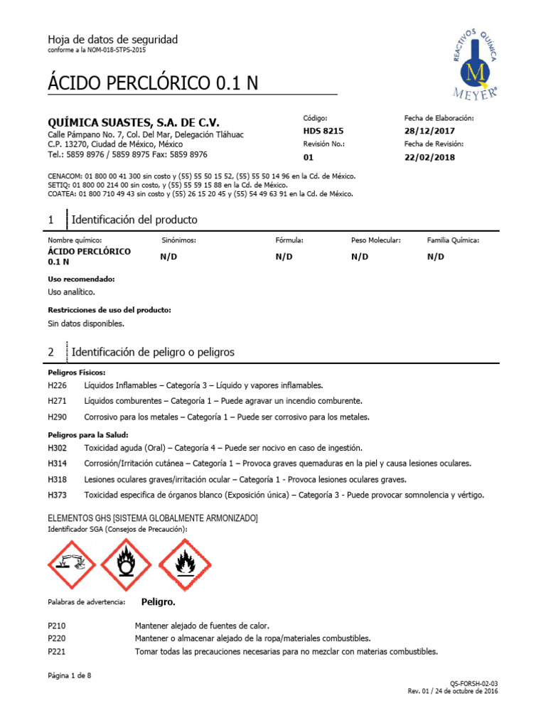Acido Perclorico en Acido Acetico Glacial 0.1 N | PDF | Residuos | Agua